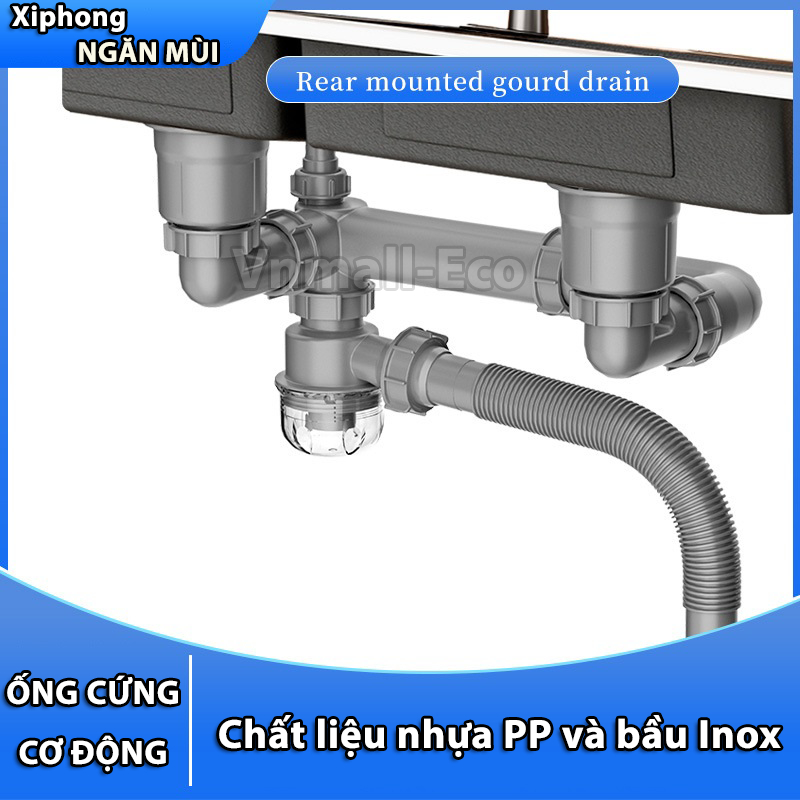 Bộ xiphong thoát nước chậu rửa bát ống cứng sát tường ngăn mùi chống ...