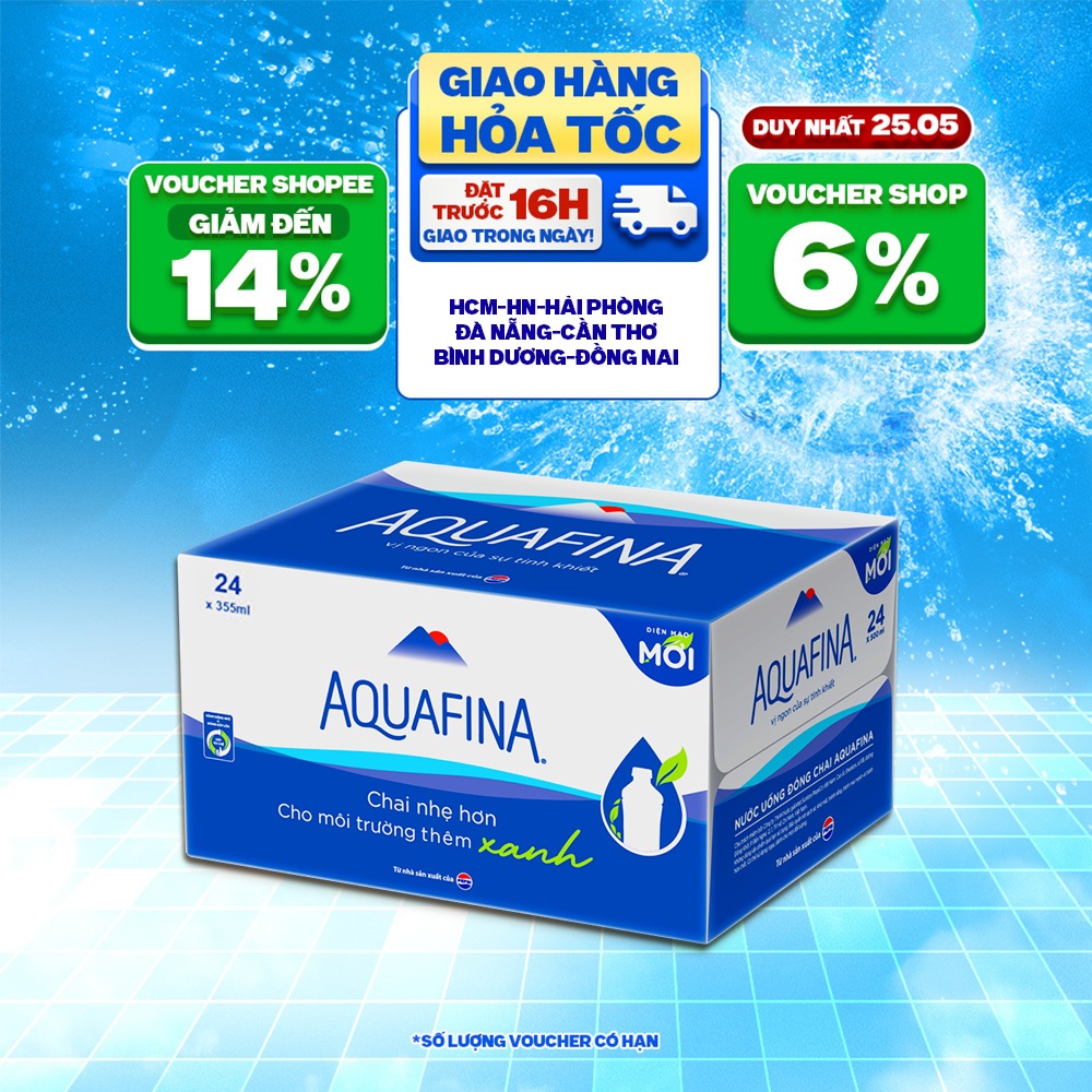 [VC 15%] Thùng 24 Chai Nước tinh khiết Aquafina (355ml/chai) | Shopee Việt Nam