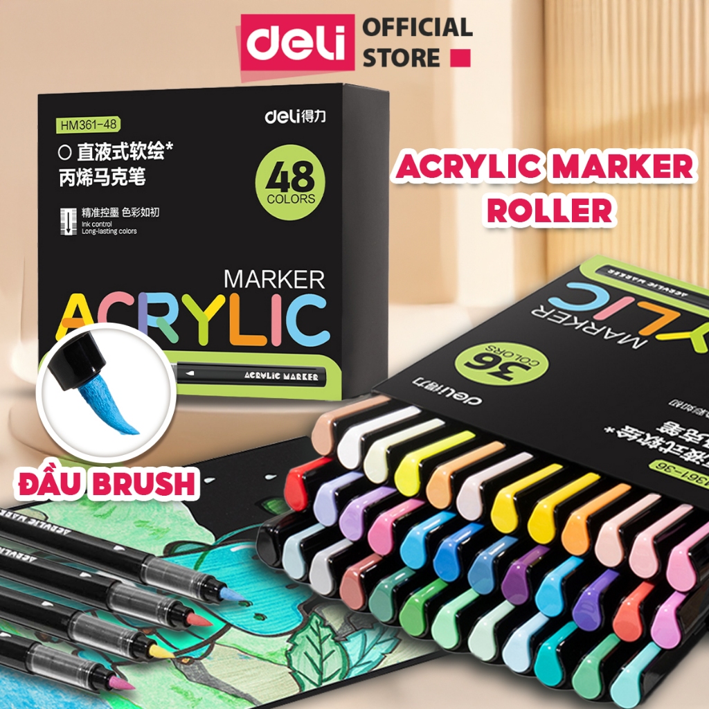 Bút Màu Acrylic Marker Roller Free Ink Đầu Lông Mềm Deli - Màu Tươi ...