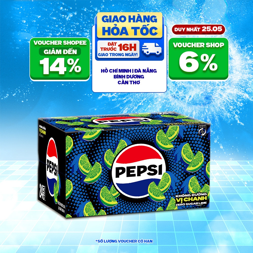 [25.5-VC 18% TỪ 250K] Thùng 24 Chai Nước Ngọt Có Gaz Pepsi Vị Chanh Không Calo (390ml /chai ...