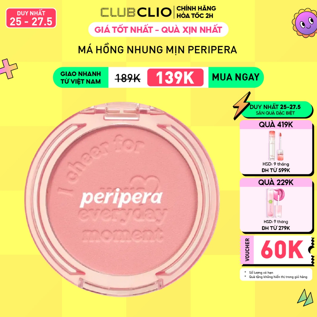 [DUY NHẤT 25-27.5]Má Hồng Peripera Pure Blushed Sunshine Cheek 4.2G ...
