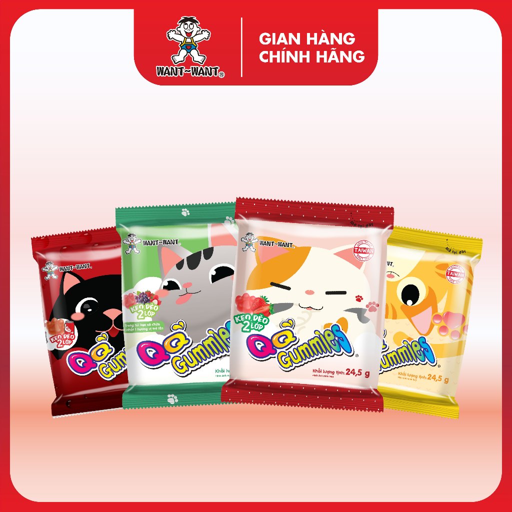 Kẹo Dẻo Want Want QQ Gummies Chân Mèo 2 Lớp Nhiều Vị Gói 24.5g, Kẹo ...