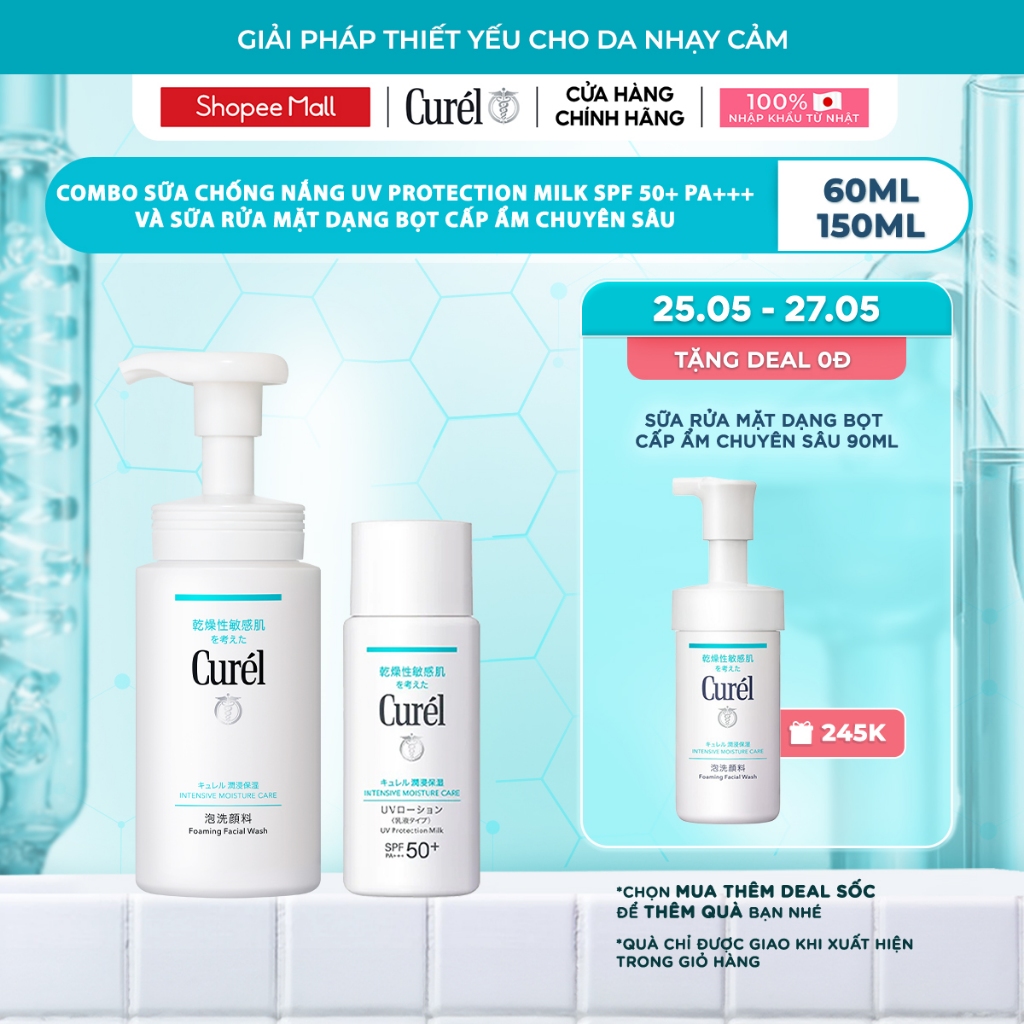 Combo Curél Sữa chống nắng UV Protection Milk SPF 50+ PA+++ 60ml và Sữa ...