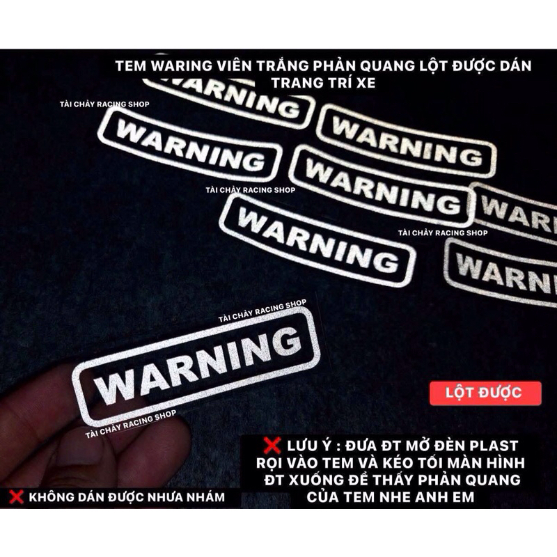 [ 1 MIẾNG ] TEM WARING VIỀN TRẮNG PHẢN QUANG DÁN TRNG TRÍ XE | Shopee ...
