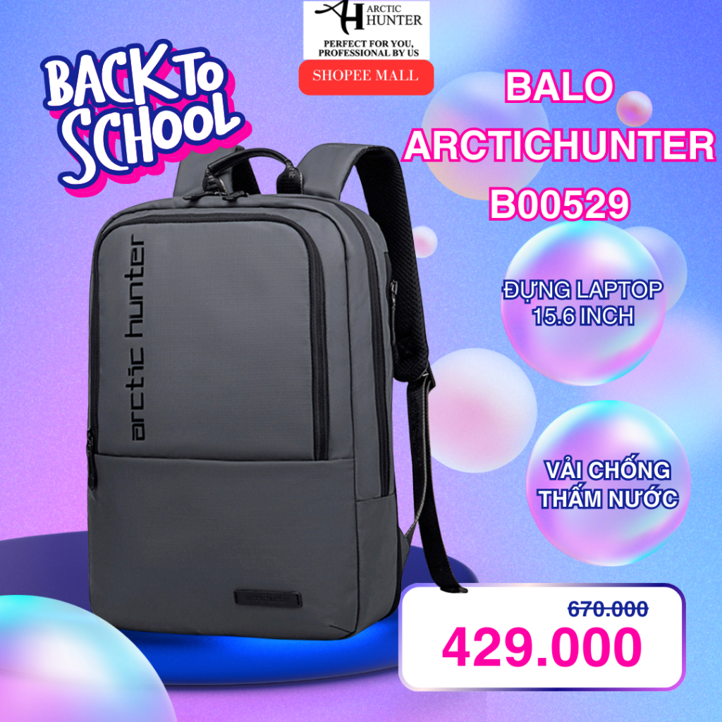 Balo laptop Arctic Hunter B00529 đựng máy tính 15.6 inch, chất liệu Oxford chống thấm nước ...
