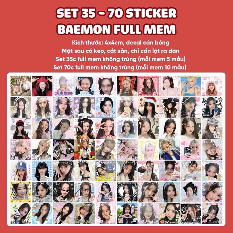 SET 70 sticker niêm phong, decor Baemon kích thước 4x4cm, cắt rời sẵn ...