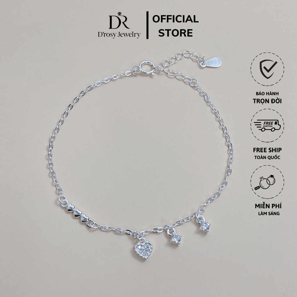 Lắc tay bạc nữ S925 D'ROSY kiểu dáng charm hình trái tim D’ROSY JEWELRY LT10 | Shopee Việt Nam