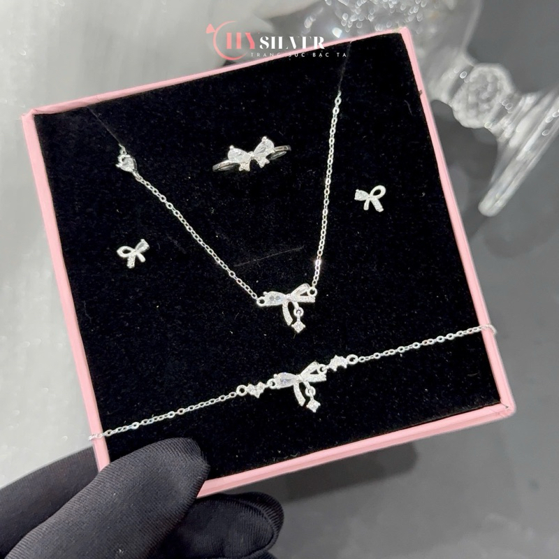 Set trang sức bạc nữ CHY SILVER nơ rơi NEW03 | Shopee Việt Nam