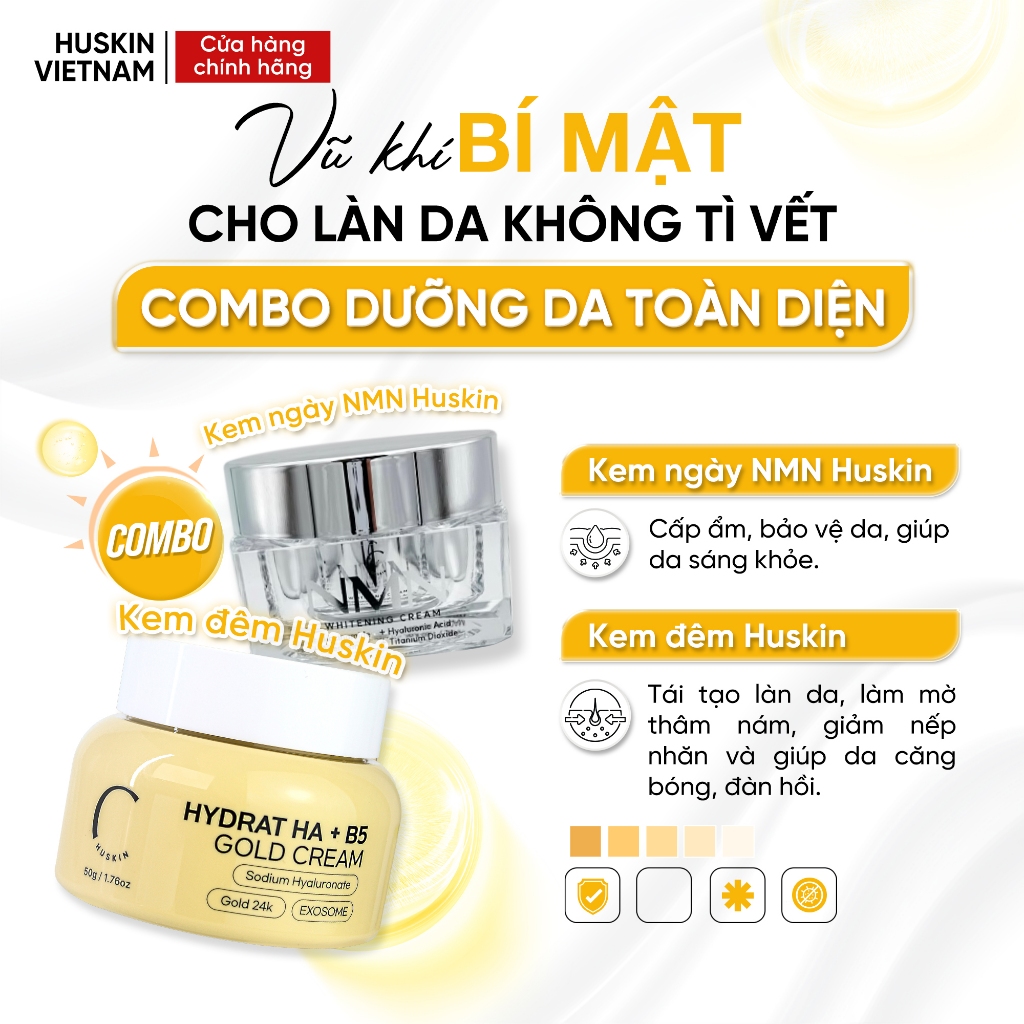 Combo Kem Ngày NMN Huskin và Kem Đêm Huskin dưỡng trắng, tái tạo da, giảm nám, căng bóng ...