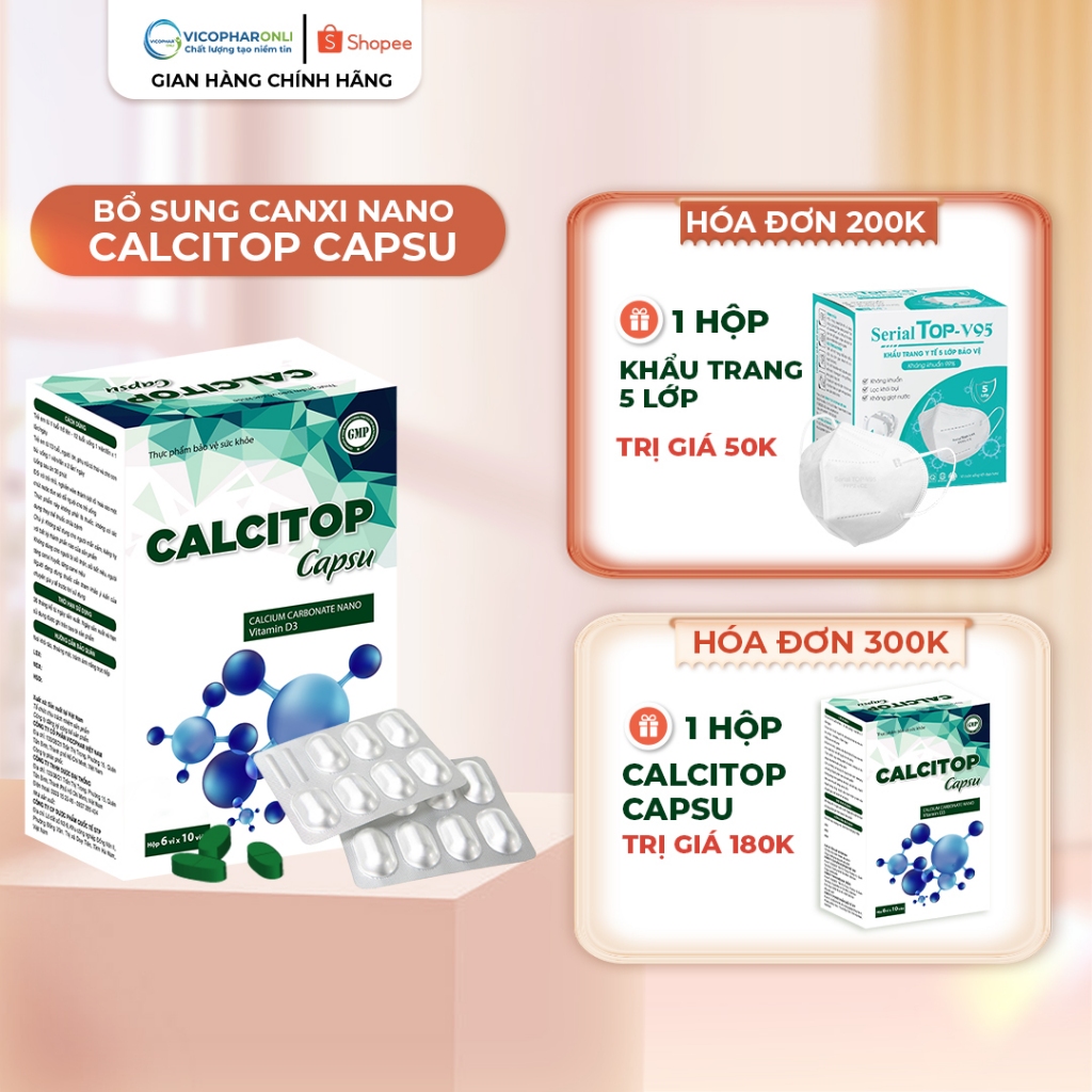 Canxi hữu cơ nano Calcitop capsu hỗ trợ cho xương chắc khỏe ngăn ngừa ...