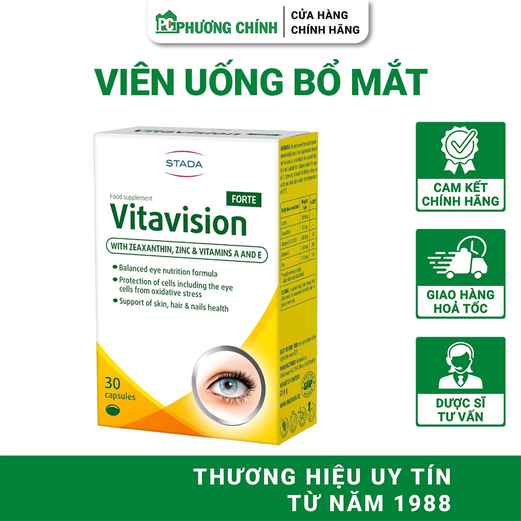 Viên Uống Bổ Mắt Stada Vitavision Forte Giúp Giảm Nguy Cơ Thoái Hoá Điểm Vàng 30 Viên/Hộp ...