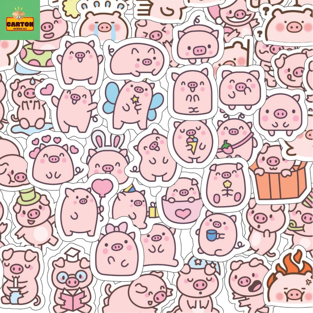 100 Miếng Dán Heo Hồng Cute Lạc Lối 🐷 – Sticker Washi Dễ Thương – Dán ...