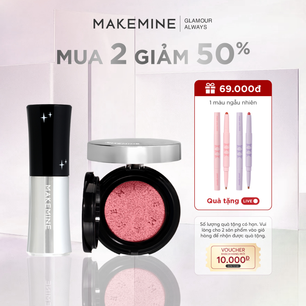 Má hồng MAKEMINE Jelly Serum Blush dạng cushion dạng kem tự nhiên lâu ...