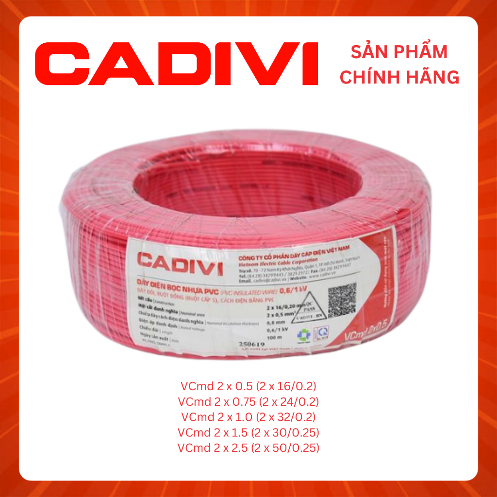 Dây Điện Đôi CADIVI VCmd 2x16, 2x24, 2x32, 2x30, 2x50 Cuộn 100 Mét ...