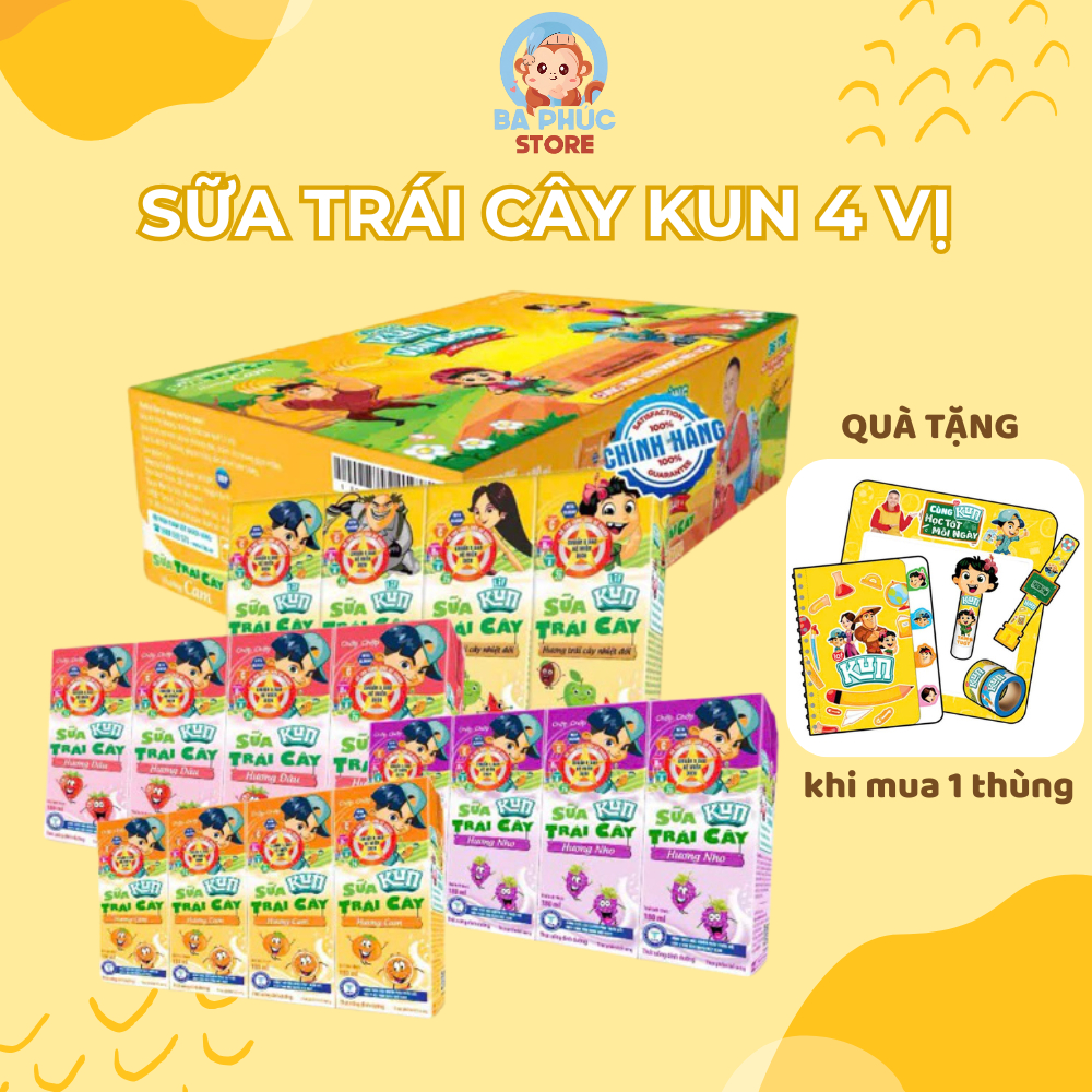[MUA 1 THÙNG TẶNG QUÀ] Thùng 48 hộp Sữa trái cây KUN mix đủ 4 vị Hương ...