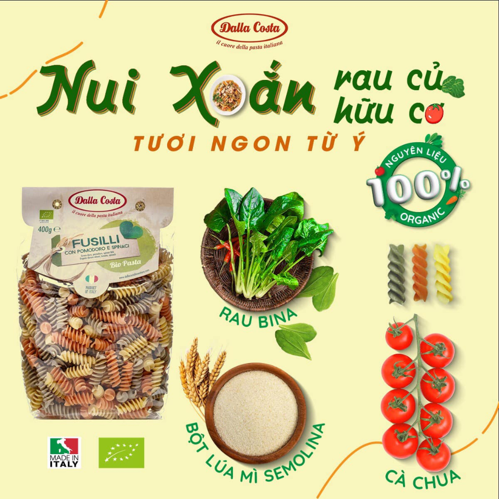 Mì nui xoắn rau củ 3 MÀU - DALLA COSTA 400g/100g - Nhà hữu cơ | Shopee ...