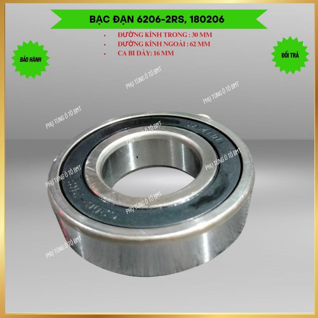 Vòng bi, bạc đạn mã số 6206-2RS, 180206. KT d30*d62*b16. | Shopee Việt Nam