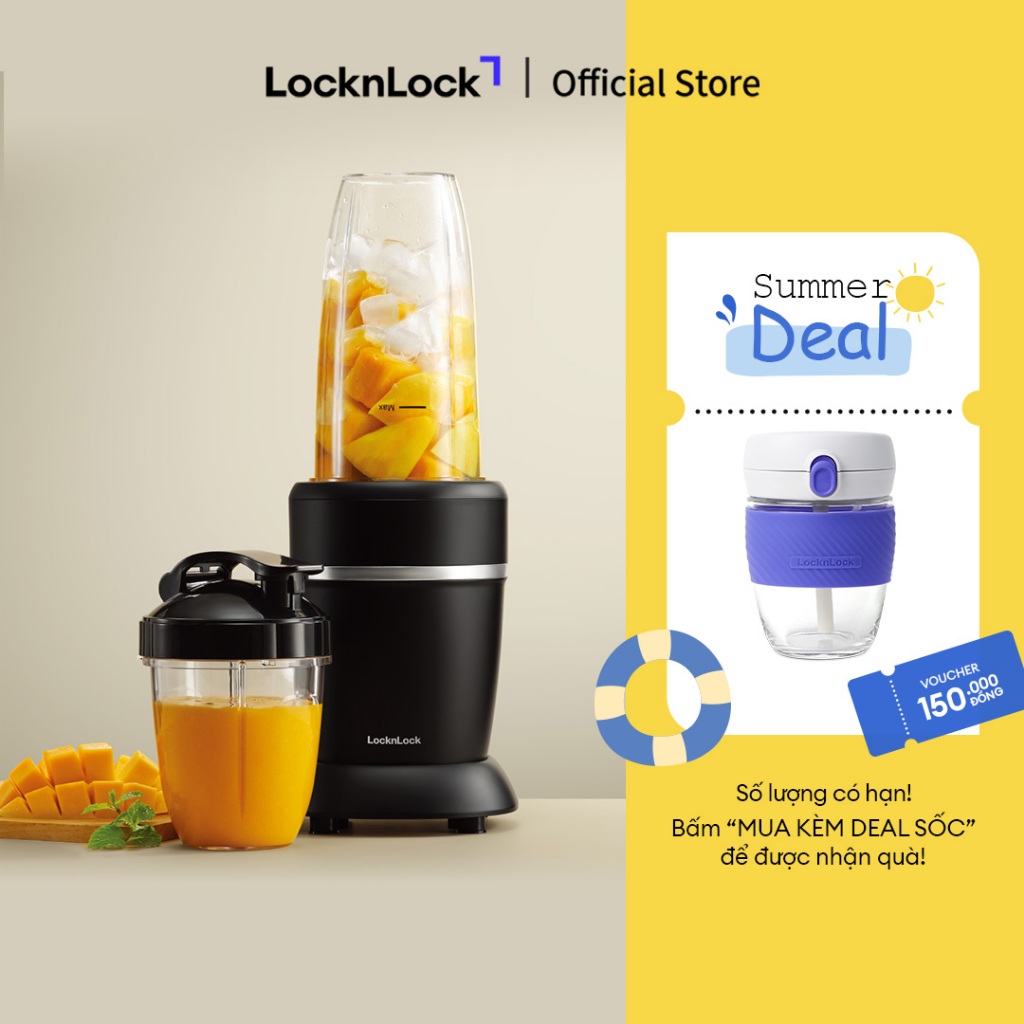 Máy xáy sinh tố LocknLock blender 2 bình đựng 950ml và 500ml xay đá chống trượt EJM452BLK ...