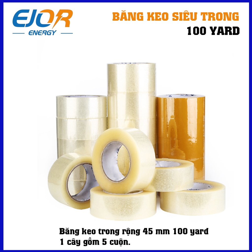[Hỏa Tốc] Băng keo, băng keo siêu trong 100 yard nặng 1,2 Kg bề rộng 4,5 cm (1 Cây 5 Cuộn ...