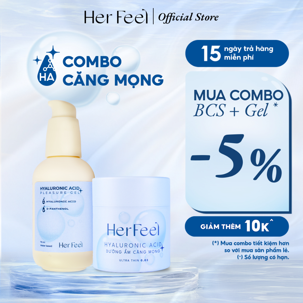Combo Gel Bôi Trơn Gốc Nước HA 70ml + Bao Cao Su Dưỡng Ẩm Her Feel HA ...