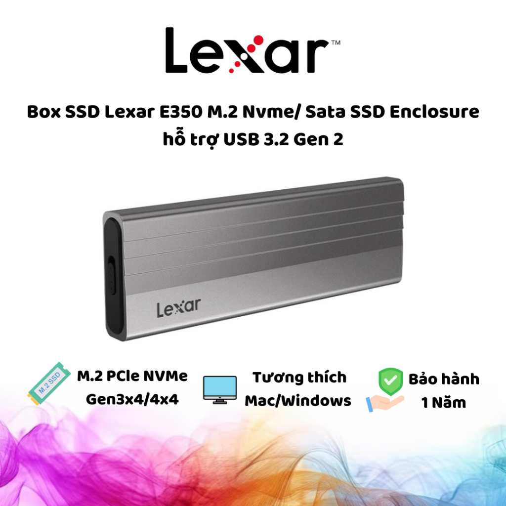 Box SSD Lexar E350 M.2 Nvme/ Sata SSD Enclosure hỗ trợ USB 3.2 Gen 2 ...