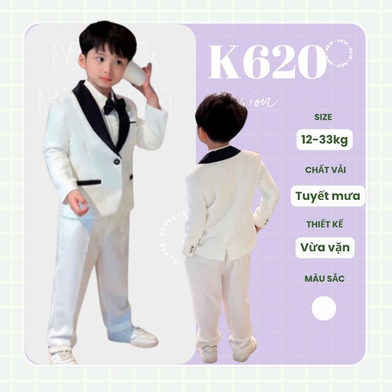 Set vest bé trai K620 cao cấp, vải tuyết mưa form vừa, phong cách lịch ...