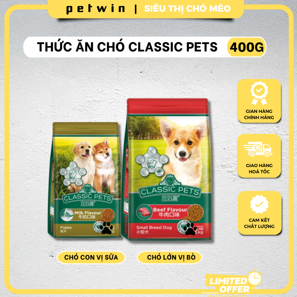 Thức Ăn Hạt cho Chó Classic Pets 400g, Cho Chó Con Vị Sữa, Chó Trưởng ...