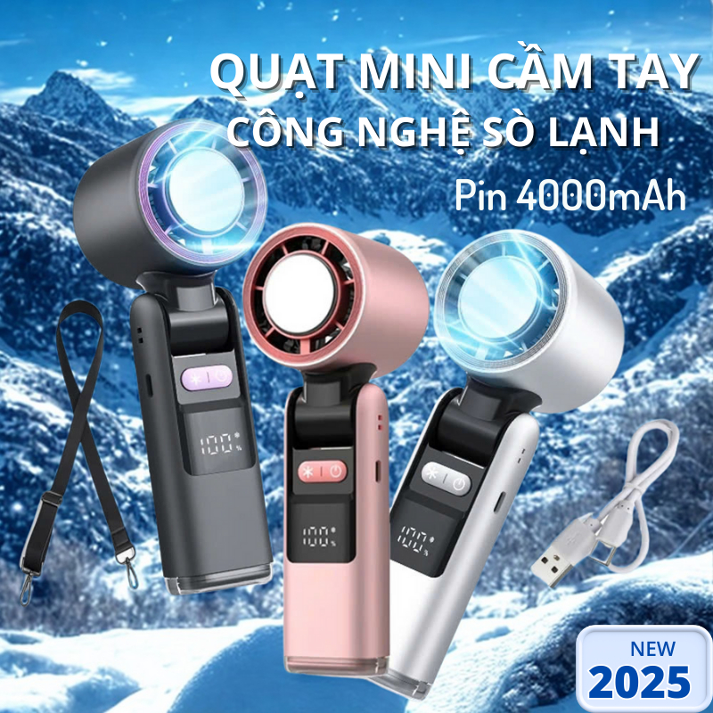 Quạt mini cầm tay tubor KHANHNGAN K801 có sò lạnh tốc độ gió siêu mạnh pin 4000mah có đèn mới ...