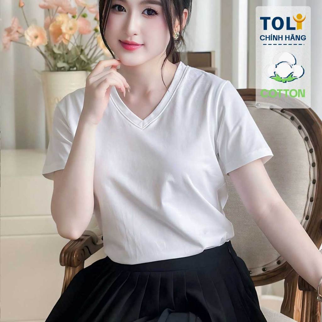Áo thun nữ cổ tim TOLI SA10 – cotton mềm mịn, dáng suông không kén dáng ...