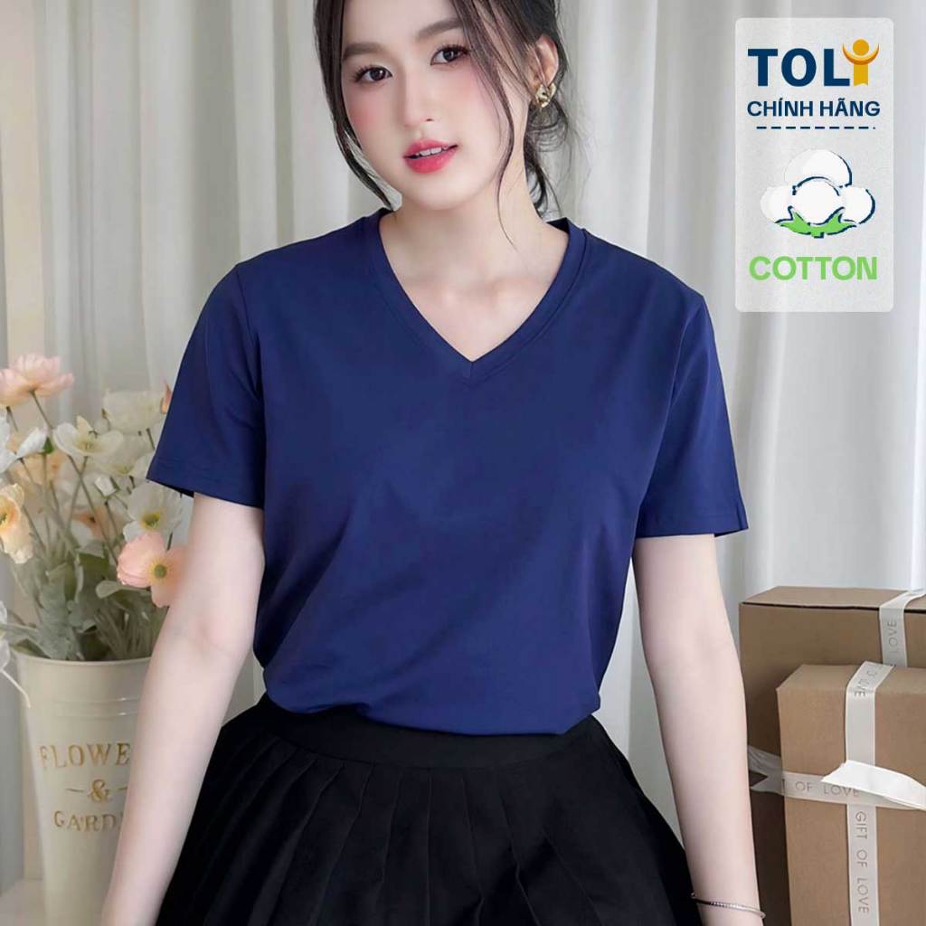 Áo thun nữ cổ tim TOLI SA25 – cotton mềm mịn, dáng suông không kén dáng ...