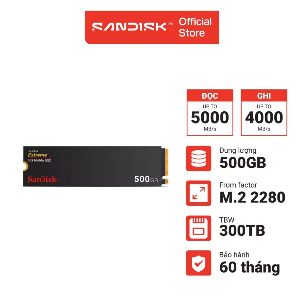Ổ cứng SSD SanDisk Extreme 500GB M.2 PCIe Gen4 x4 NVMe SDSSDX3N-500G-G26 | Shopee Việt Nam