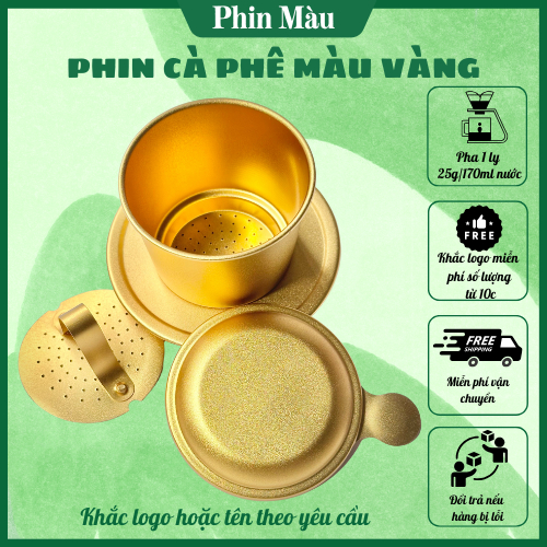Phin nhôm pha cà phê màu vàng,phin cafe anod màu vàng khắc tên hoặc ...