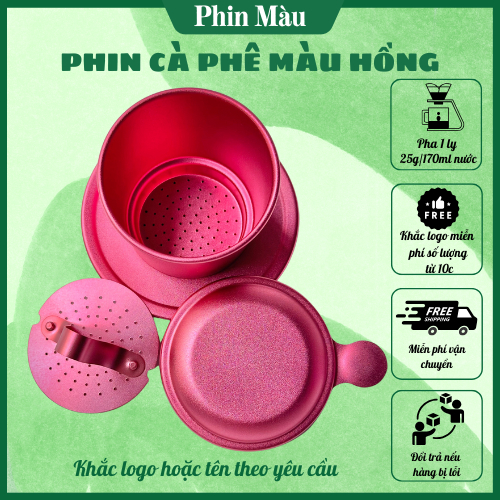 Phin nhôm pha cà phê màu hồng,phin cafe anod màu hồng khắc tên hoặc ...