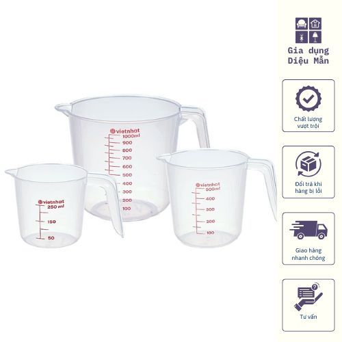 Bộ 3 Ca đong định lượng Việt Nhật dung tích 250ml - 500ml -1000ml đẹp dày dặn có quai | Shopee ...