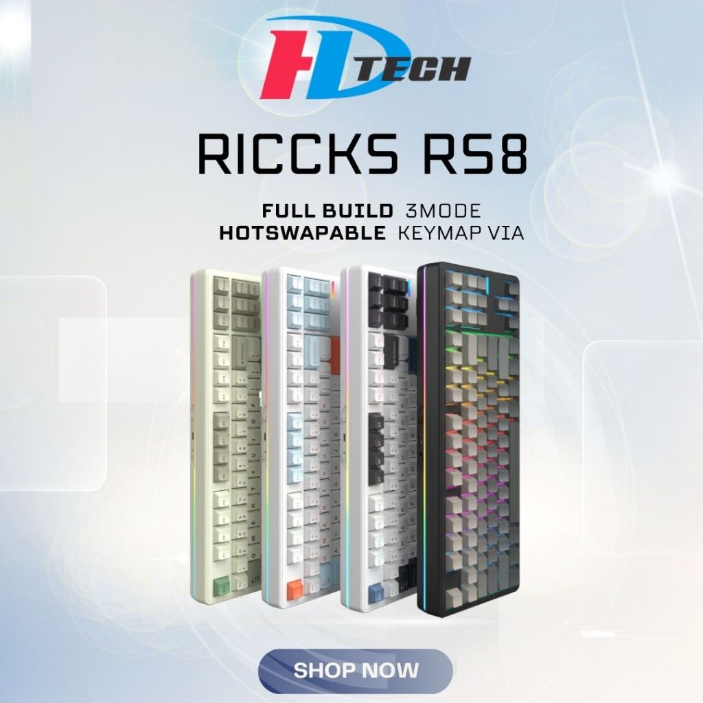 Bàn Phím Cơ Không Dây Riccks RS8 3 Mode | Mạch Xuôi | Led RGB+Led viền | Full Foam,Full Mod ...