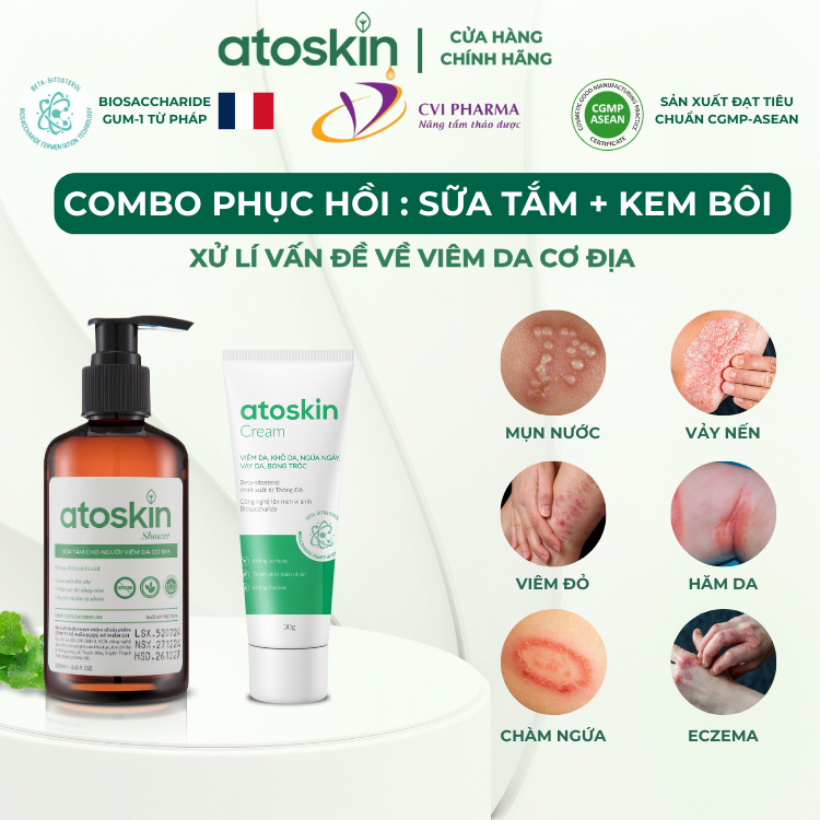 Combo Sữa tắm viêm da cơ địa Atoskin + Kem bôi viêm da cơ địa Atoskin ...