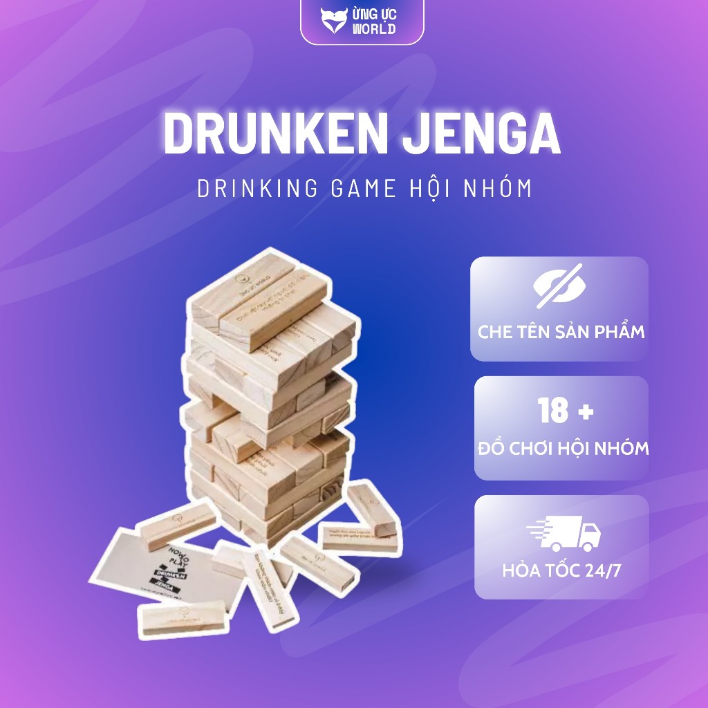 Bộ rút gỗ uống rượu Drunken Jenga 36 thanh, drinking game 18 cùng bạn ...
