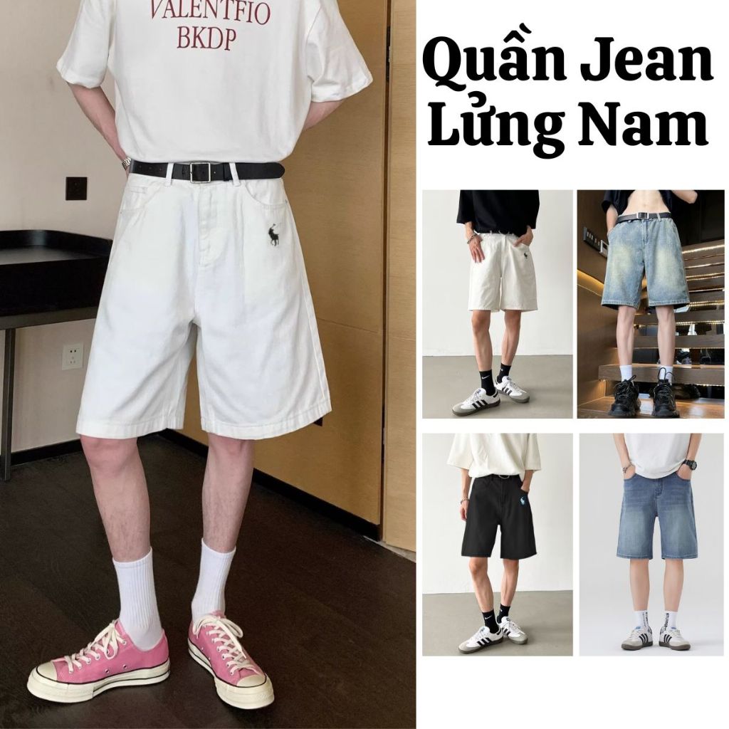 Quần Jean Ngố nam Cạp cao màu xanh đen quần Dáng Lửng ống rộng form ...