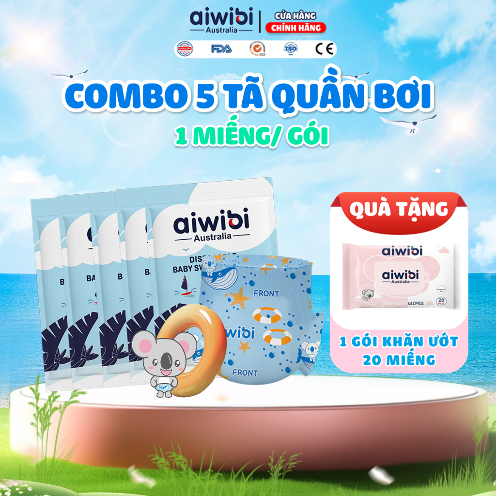 [COMBO 5]Tã/Bỉm Quần Bơi Cao Cấp Aiwibi 1 Miếng/Gói, Nhiều Size M/L/XL ...