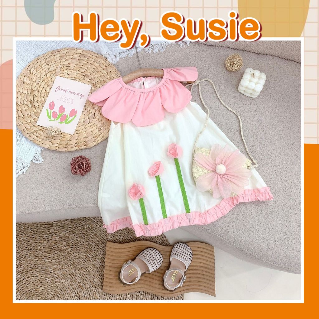 Hey Susie V3478- Váy Kem Đính Hoa Hồng Kèm Túi Cho Bé Gái Size 8-17kg | Shopee Việt Nam