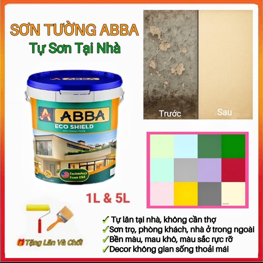 Sơn trong & ngoài Abba Eco Shield 1L & 5L | Tự thi công dễ dàng Độ phủ 35m² | Shopee Việt Nam