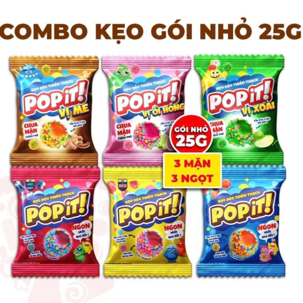 (gói 25G) VĨ 30 GÓI MIX 3 MÀU KẸO DẺO THIÊN THẠCH POPIT LÀM TỪ NƯỚC ÉP ...