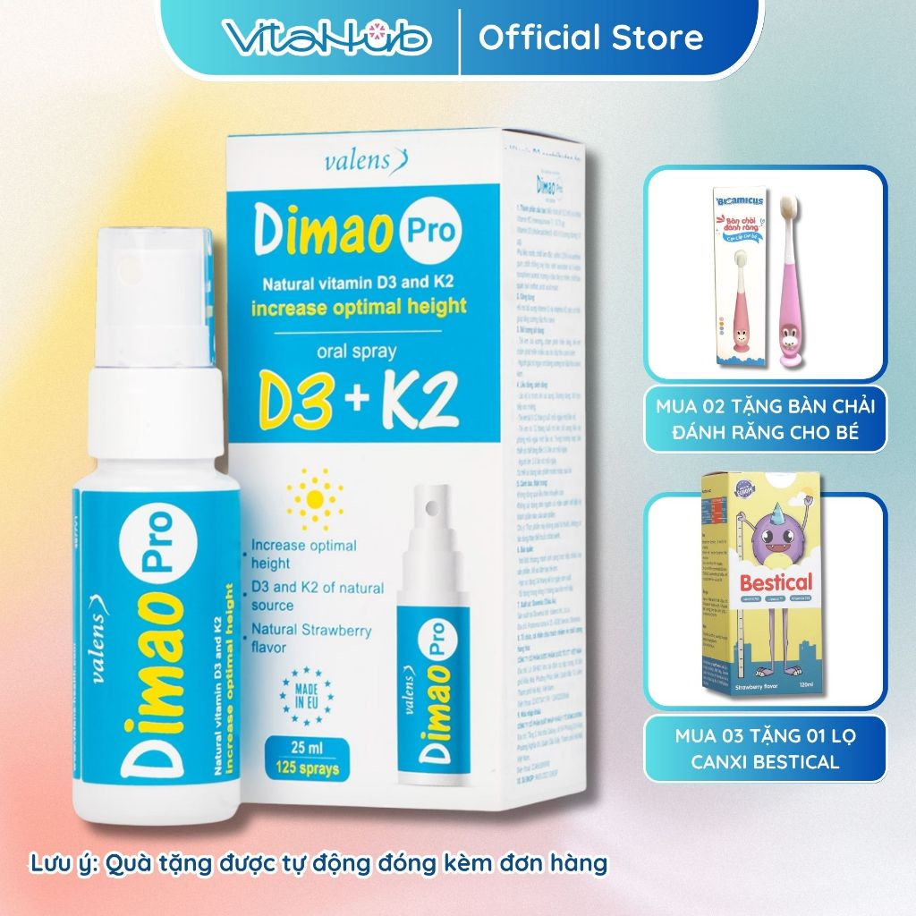 D3 K2 dạng xịt hỗ trợ tăng chiều cao Valens Dimao Pro Spray D3K2 25ml ...