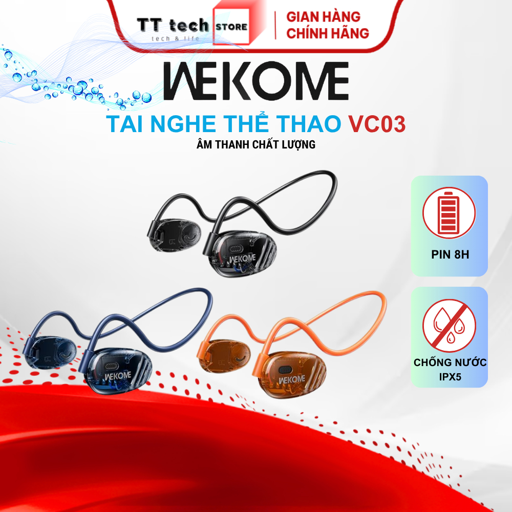 Tai nghe Bluetooth thể thao WK VC03, thiết kế trong suốt, kết nối ổn ...