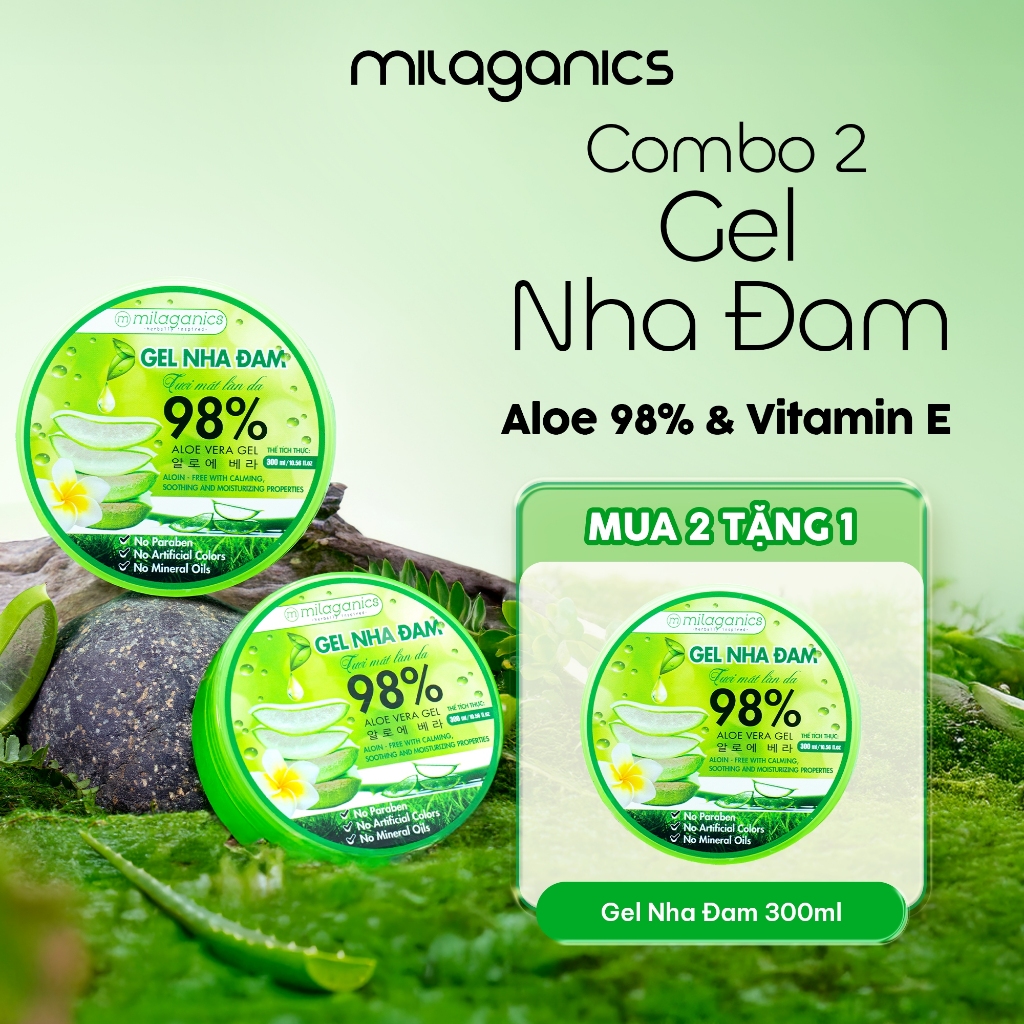 Combo 2 hũ gel nha đam MILAGANICS dưỡng ẩm body, gel nha đam cấp ẩm hỗ ...