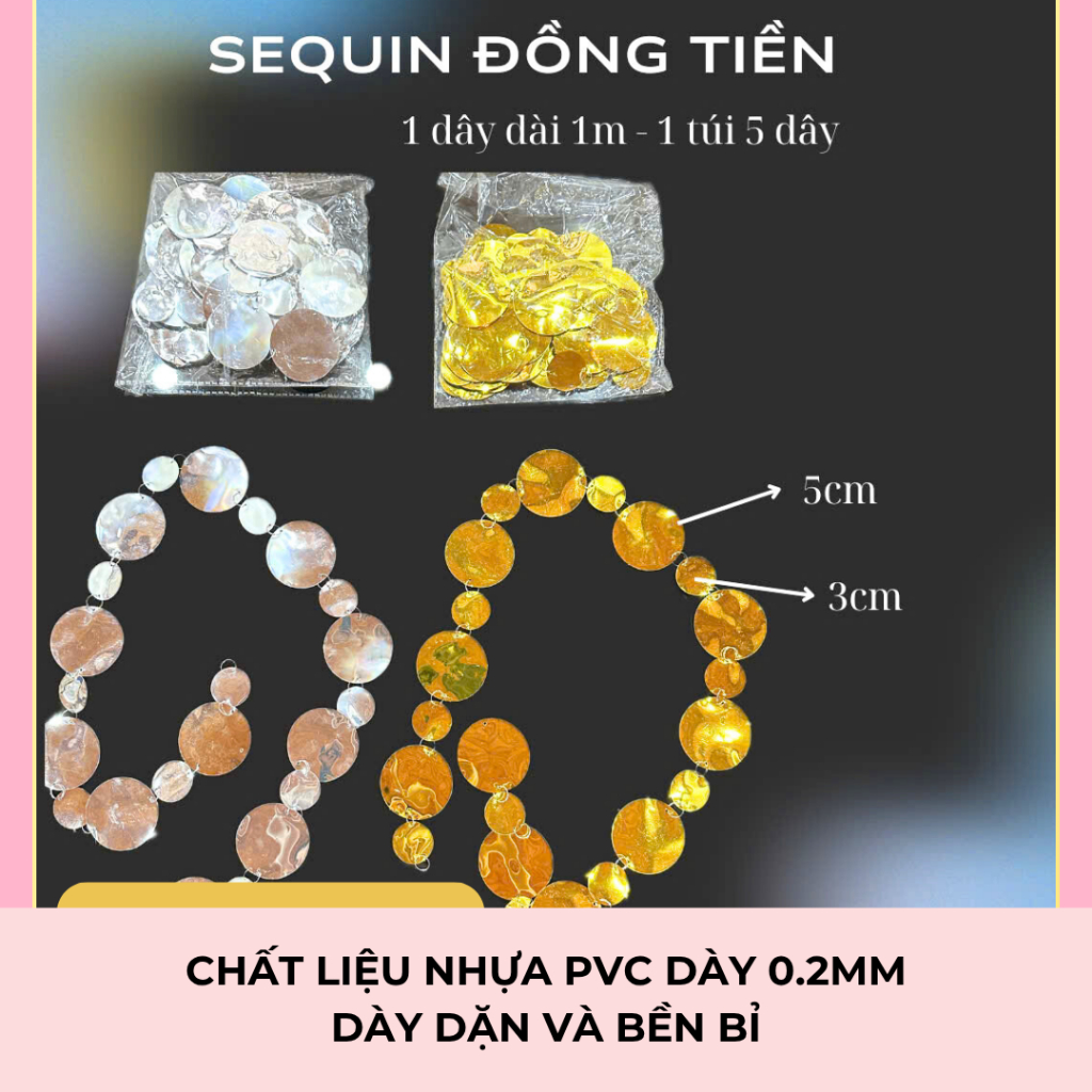 Dây sequin dài 1 mét thả trần đám cưới, làm mành cửa decor studio chụp ...