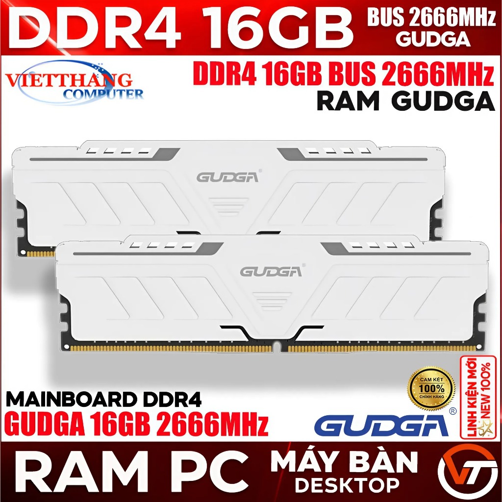 Ram máy tính Gudga DDR4 16GB Bus 2666MHz Tản nhiệt trắng Cho Main H110 ...