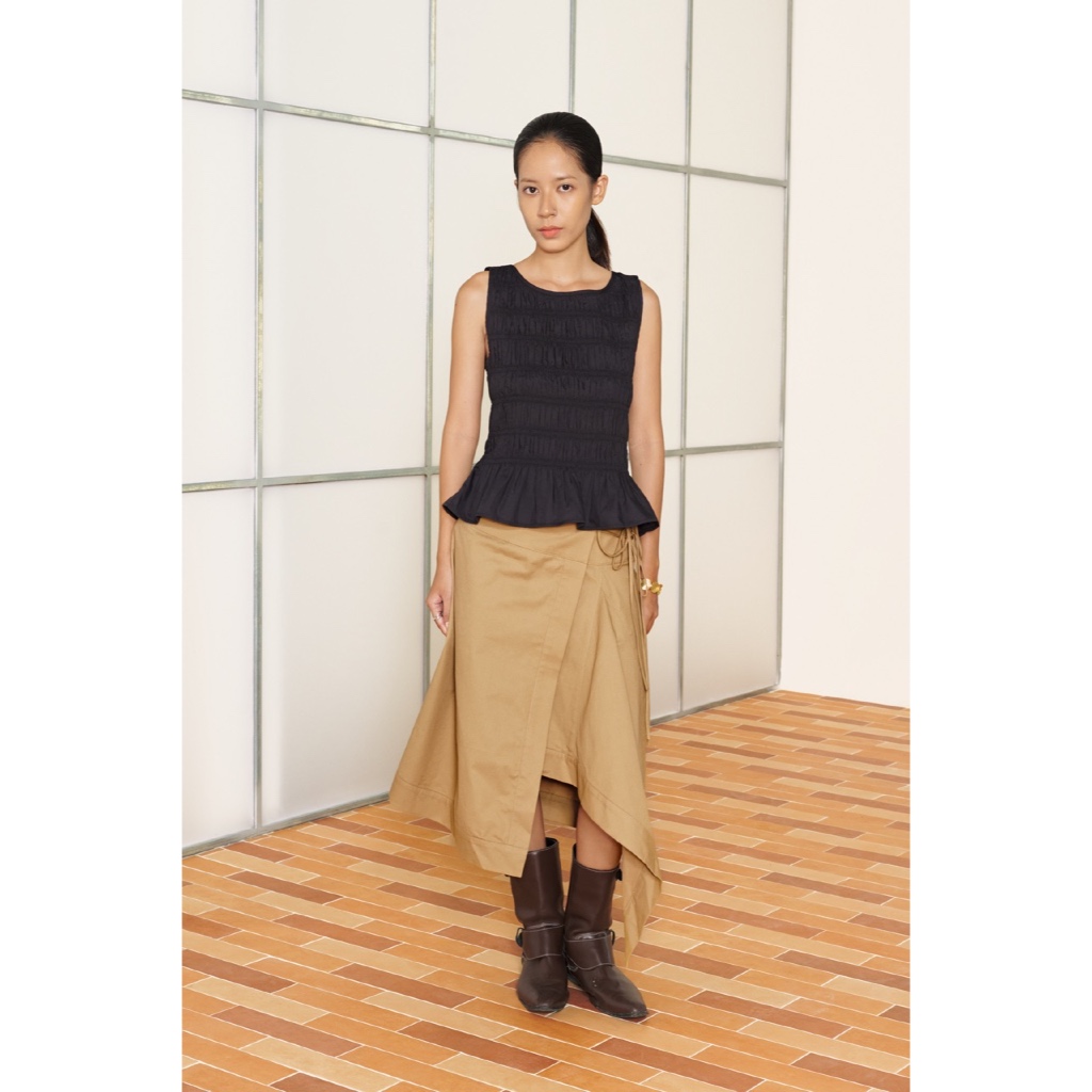 LIBÉ WORKSHOP - Chân váy màu nâu có vạt đắp bất đối xứng | Shopee Việt Nam