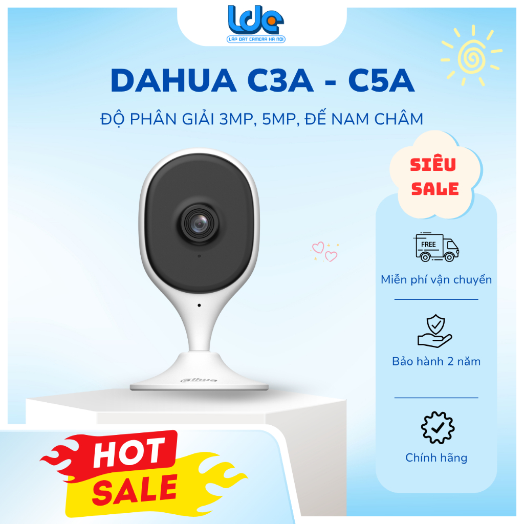 Camera trong nhà Đế nam châm Dahua C3A 3MP VÀ C5A 5MP, Kết nối wifi đàm thoại 2 chiều nhỏ gọn ...