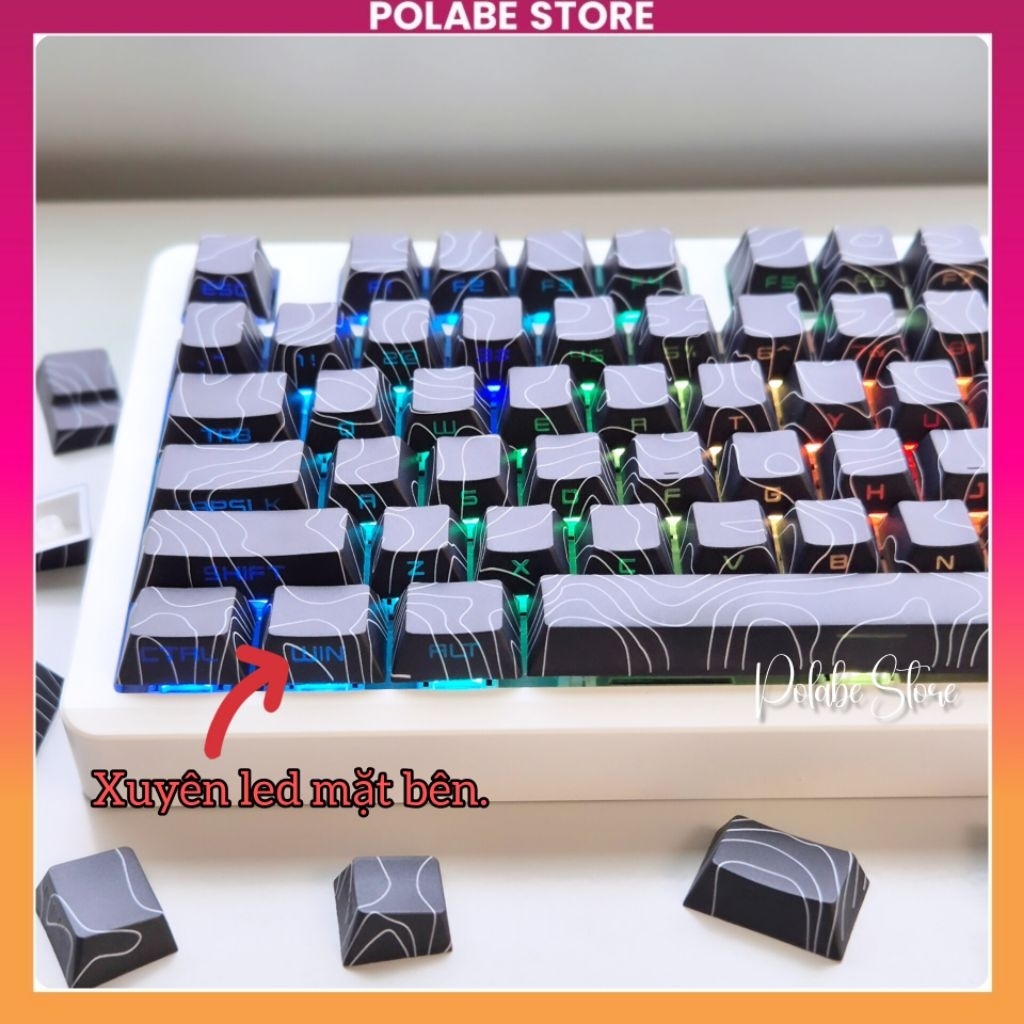 Keycap Black Topography cherry Profile Keycap Contour Ninja Xuyên Led ...